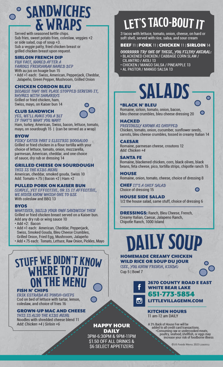 Menus - Little Village Pub